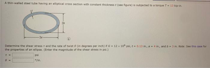 Solved A thin-walled steel tube having an elliptical cross | Chegg.com