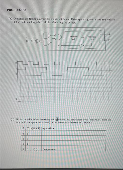 Solved PROBLEM 6.3: (a) Complete the timing diagram for the | Chegg.com