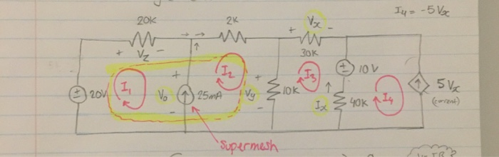 Solved using mesh analysis and kvl find Vz, Vo,Vy, Vx and Ix | Chegg.com