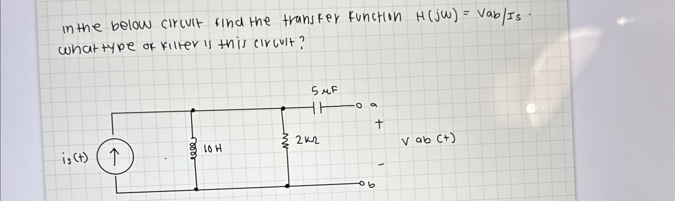 Solved in the below circult find the transfer function | Chegg.com