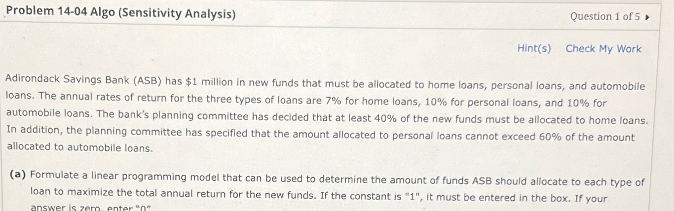 Solved Problem 14-04 ﻿Algo (Sensitivity Analysis)Question 1 | Chegg.com