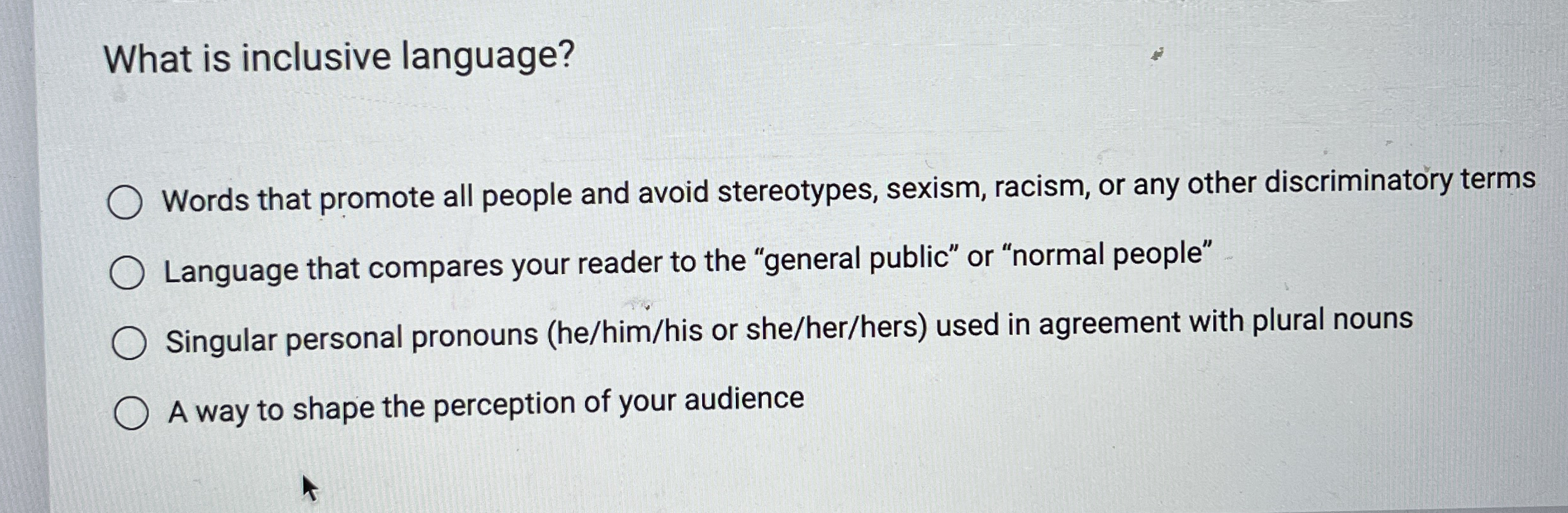 Solved What is inclusive language?Words that promote all | Chegg.com