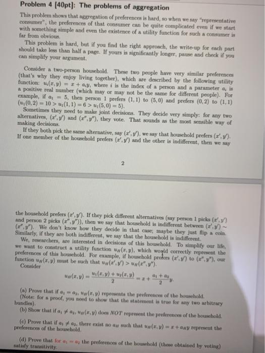 Solved Problem 4 (40pt]: The problems of aggregation This | Chegg.com