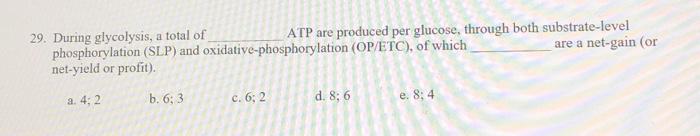 Solved 29. During glycolysis, a total of ATP are produced | Chegg.com