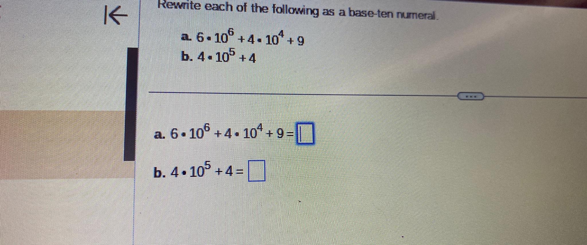 Solved Rewrite each of the following as a base-ten | Chegg.com