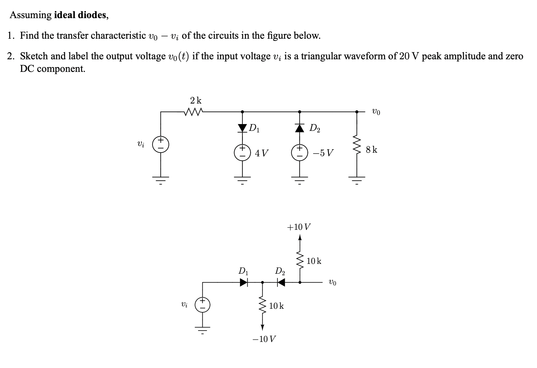 Solved Assuming ideal diodes,Find the transfer | Chegg.com