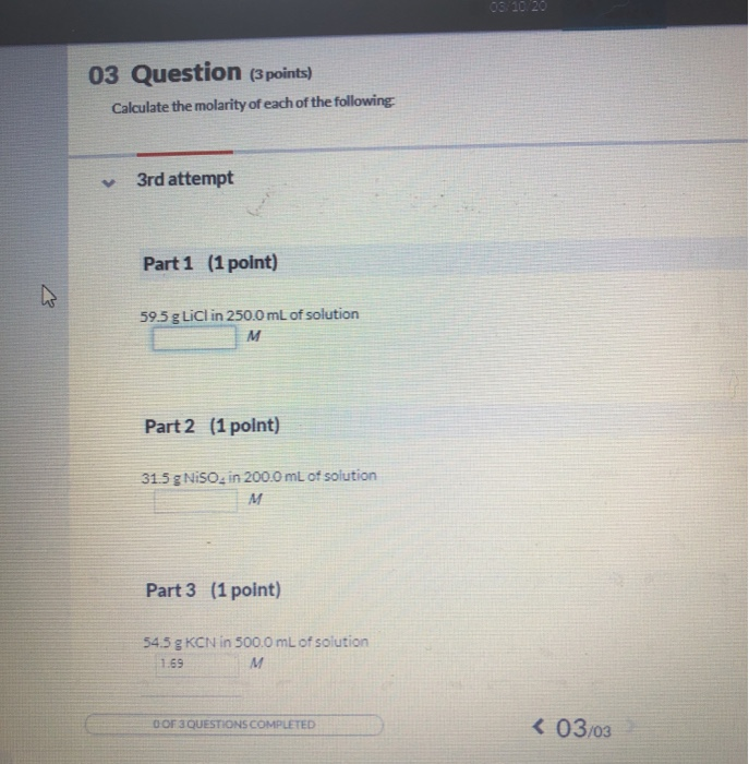 Solved 06 10:20 03 Question (3 points) Calculate the | Chegg.com