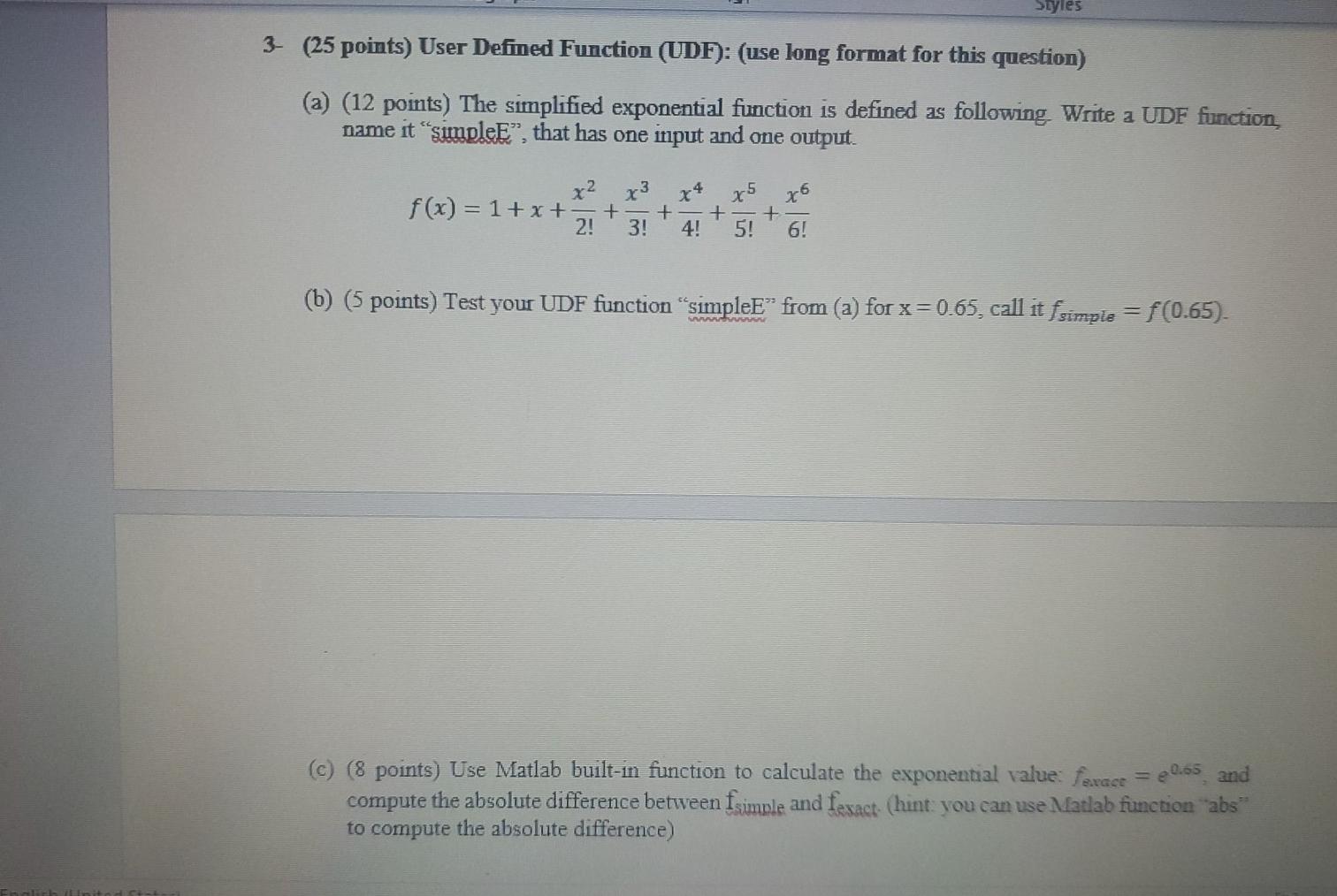 Solved Styles 3- (25 points) User Defined Function (UDF): | Chegg.com