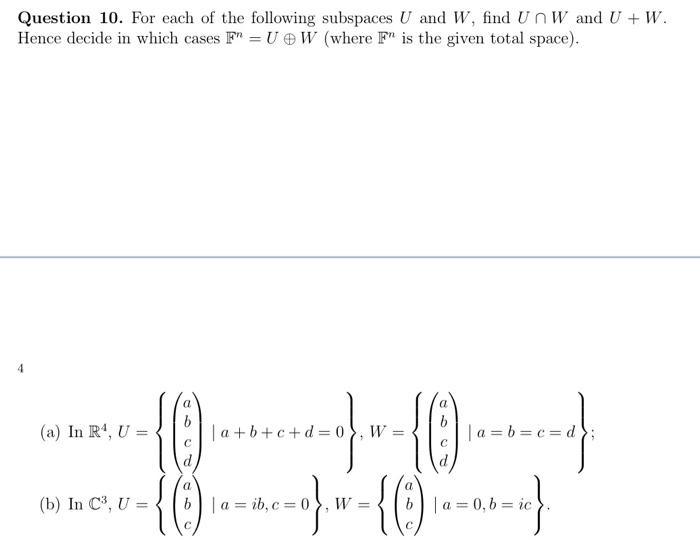 Solved Question 10. For each of the following subspaces \\( | Chegg.com