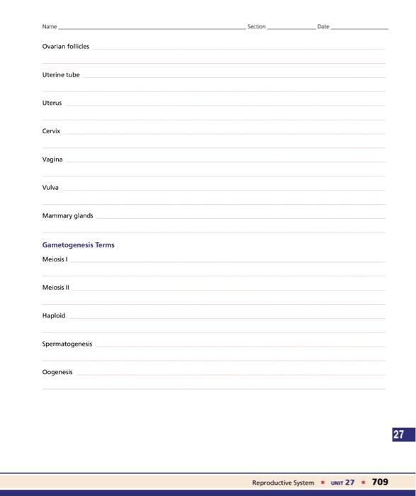 Solved Name Section Date PRE-LAB EXERCISES Complete the | Chegg.com