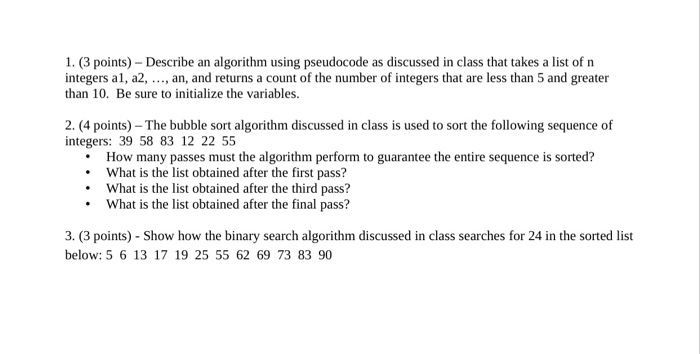 Solved 1. (3 points) - Describe an algorithm using | Chegg.com