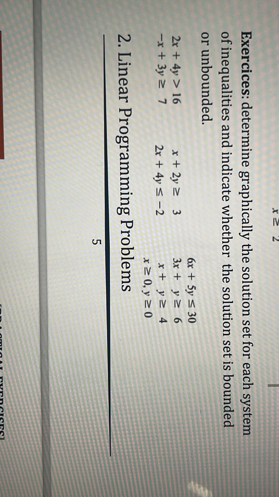 Solved Exercices: determine graphically the solution set for | Chegg.com