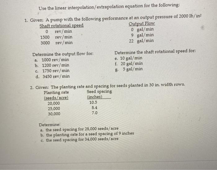 Solved Use the linear interpolation/extrapolation equation | Chegg.com