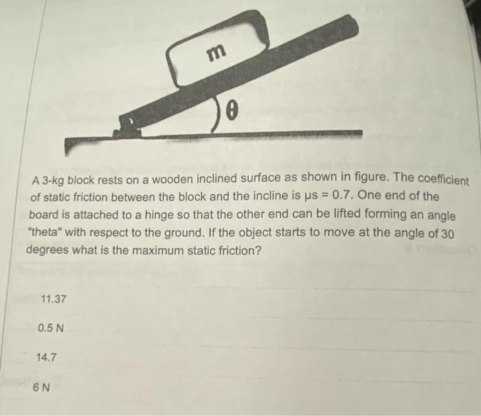 Solved A 3-kg block rests on a wooden inclined surface as | Chegg.com