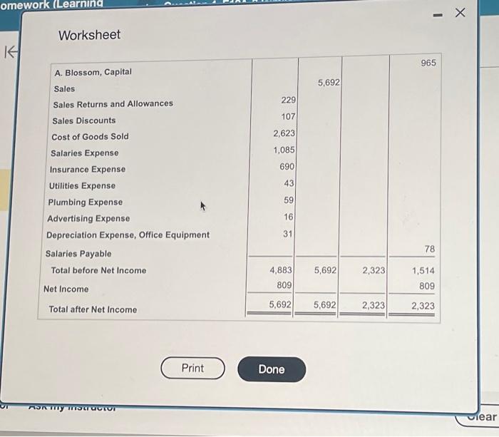 Solved From the worksheet, prepare the assets section of a | Chegg.com