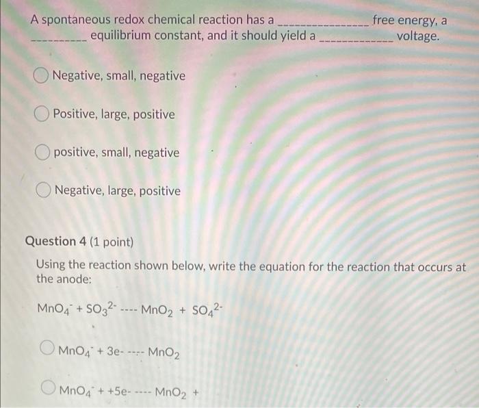 Solved A spontaneous redox chemical reaction has a | Chegg.com