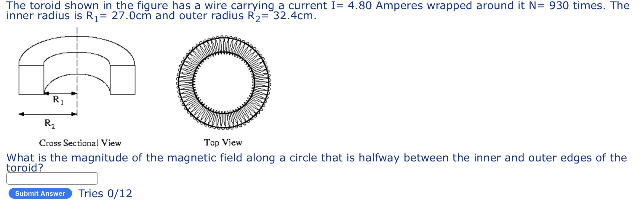Solved The toroid shown in the figure has a wire carrying a | Chegg.com