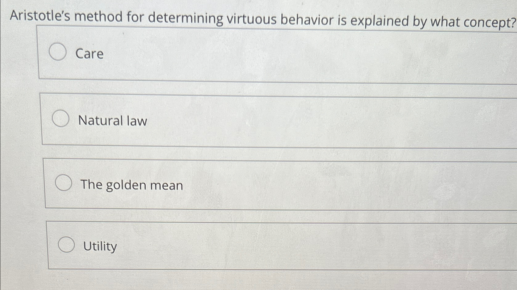 Solved Aristotle's method for determining virtuous behavior | Chegg.com