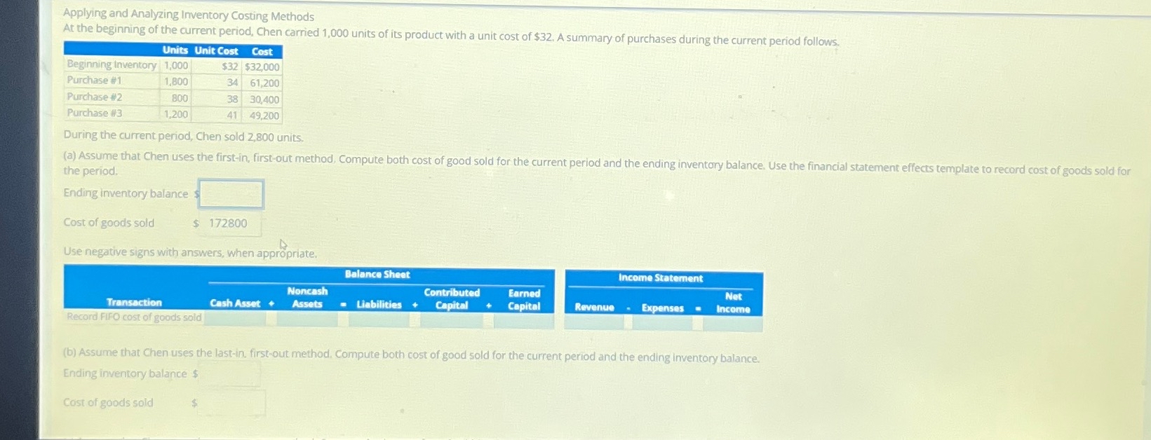 Solved Applying and Analyzing Imventory Costing MethodsAt | Chegg.com