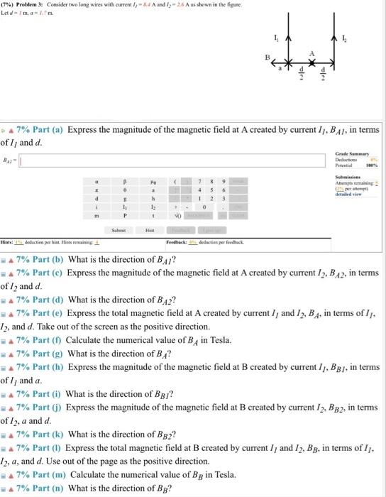 Solved (T%) Problem 3: Consider two long wires with eurrent | Chegg.com