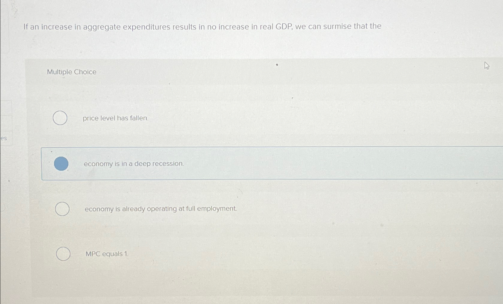 Solved If an increase in aggregate expenditures results in | Chegg.com