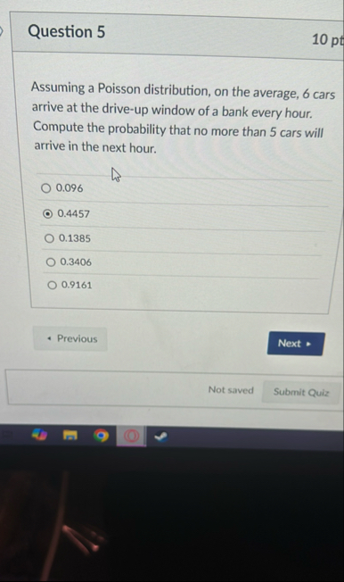 Solved Question 510 ﻿ptAssuming a Poisson distribution, on | Chegg.com
