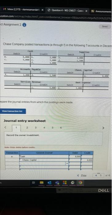 Solved Chase Company posted transactions (a through f ) in | Chegg.com