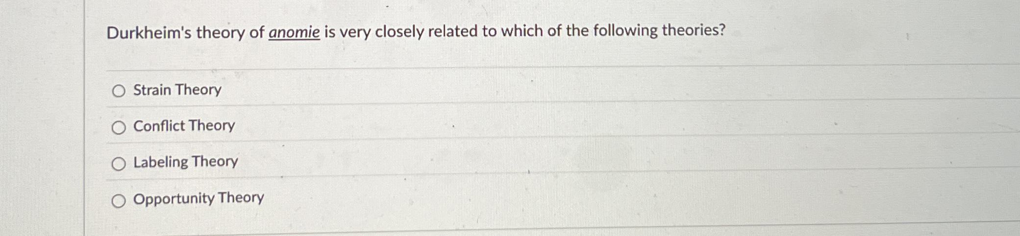 Solved Durkheim's theory of anomie is very closely related | Chegg.com