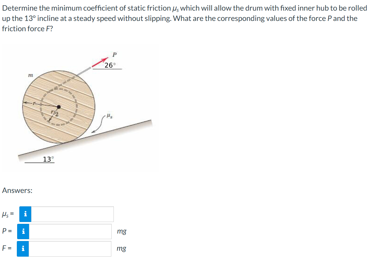 Solved Determine the minimum coefficient of ﻿static friction | Chegg.com