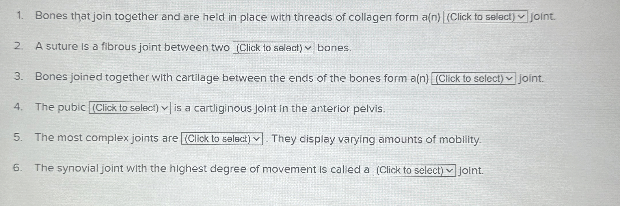 Solved Bones that join together and are held in place with | Chegg.com