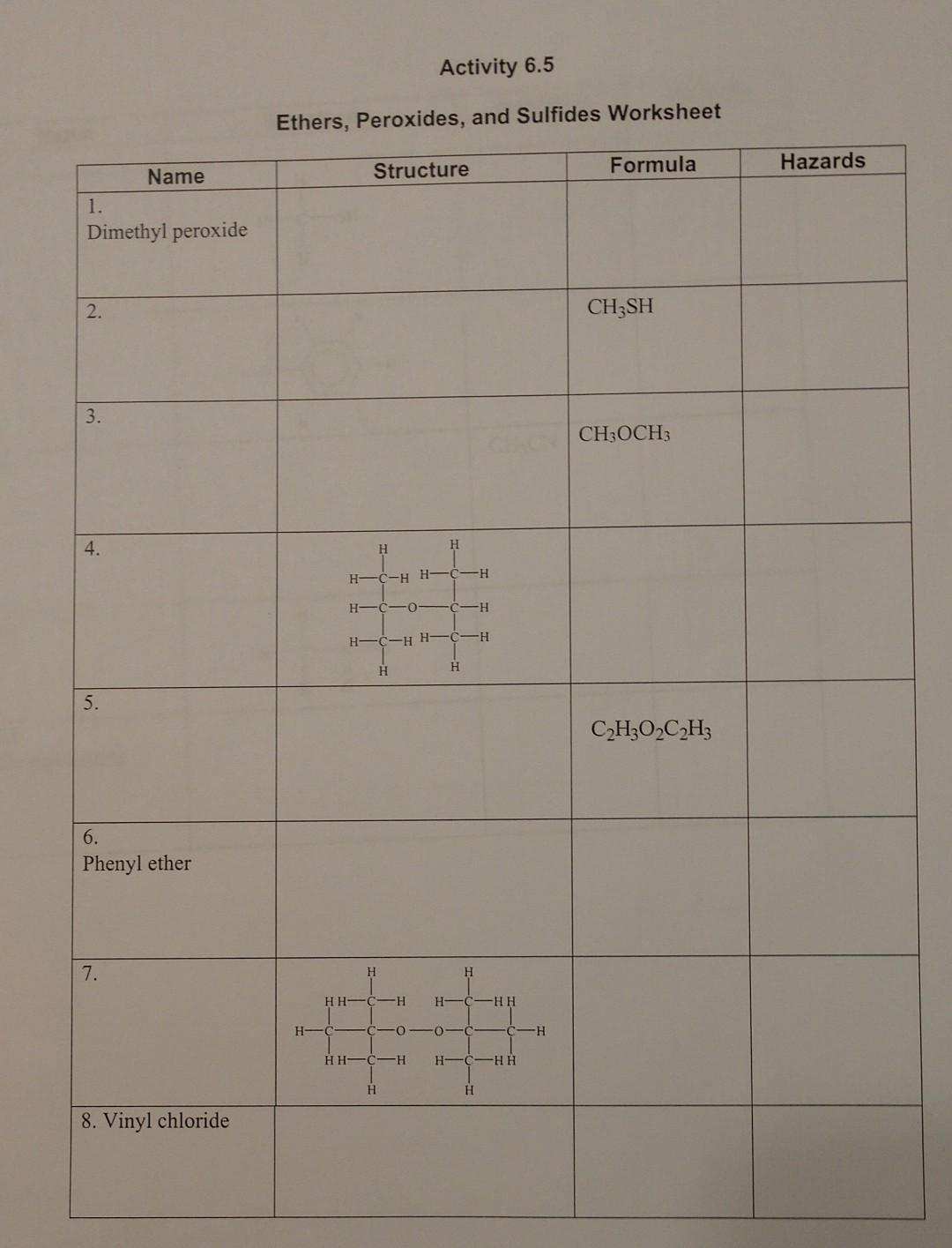 Solved Activity 6.5 Ethers, Peroxides, and Sulfides | Chegg.com