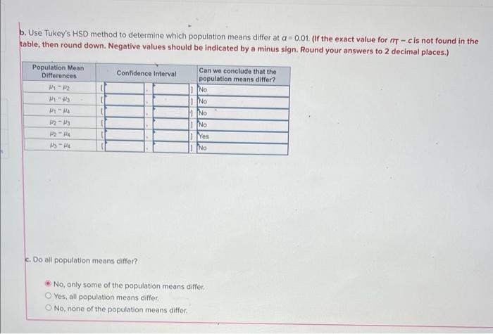 Solved use turkey's HSD method to determine which population | Chegg.com