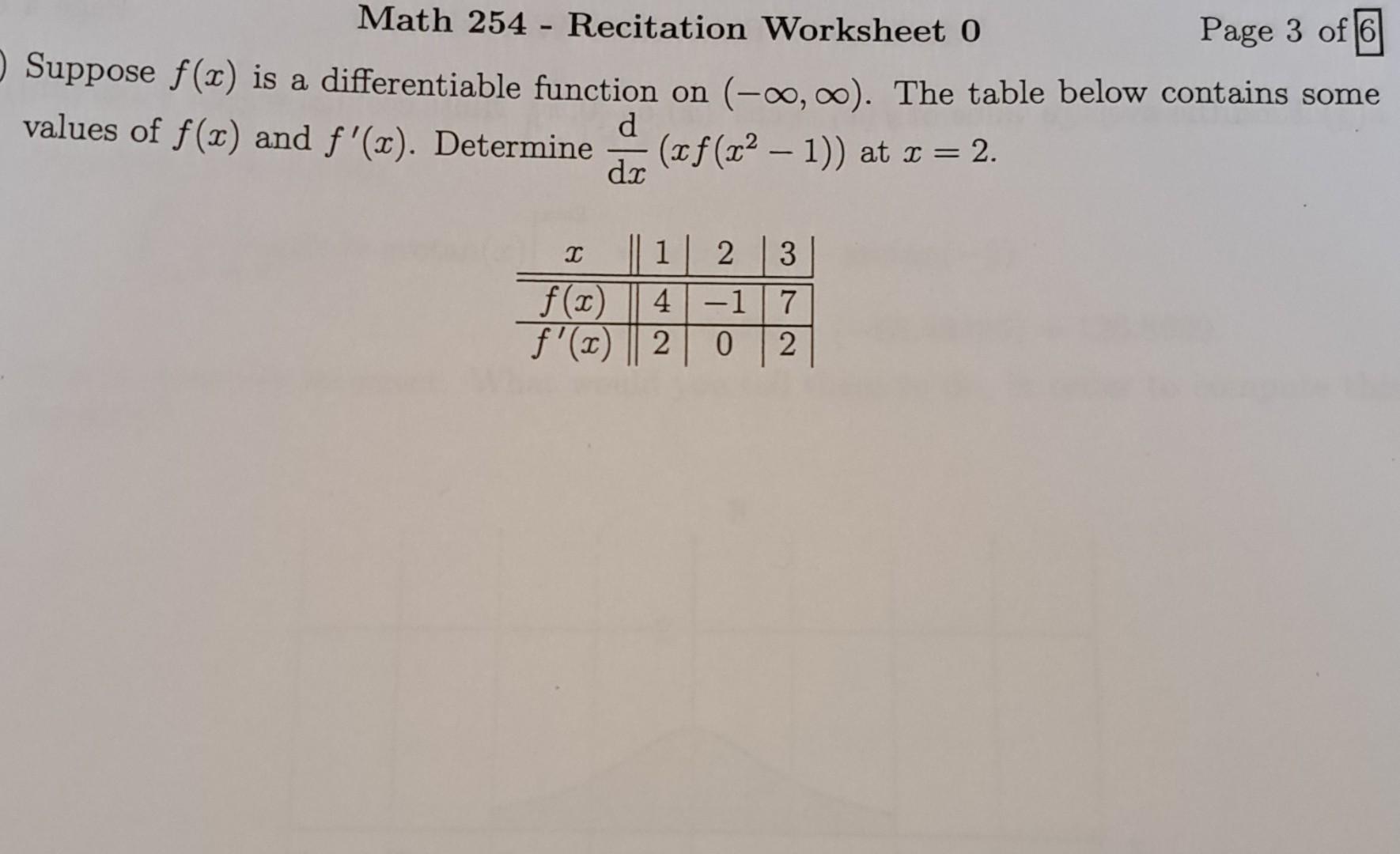 Solved Math 254 - Recitation Worksheet 0 Page 3 of 6 Suppose | Chegg.com
