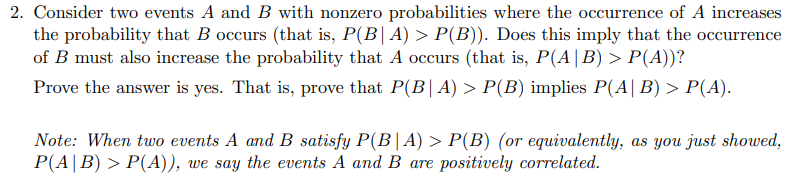 Consider two events A and B ﻿with nonzero | Chegg.com