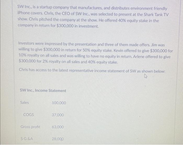 Solved SW Inc., is a startup company that manufactures, and | Chegg.com