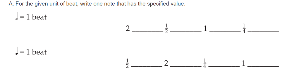 A. ﻿For the given unit of beat, write one note that | Chegg.com