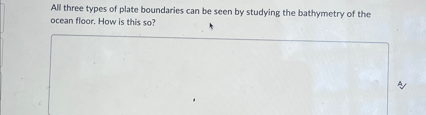 Solved All three types of plate boundaries can be seen by | Chegg.com