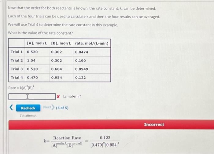 Now that the order for both reactants is known, the | Chegg.com