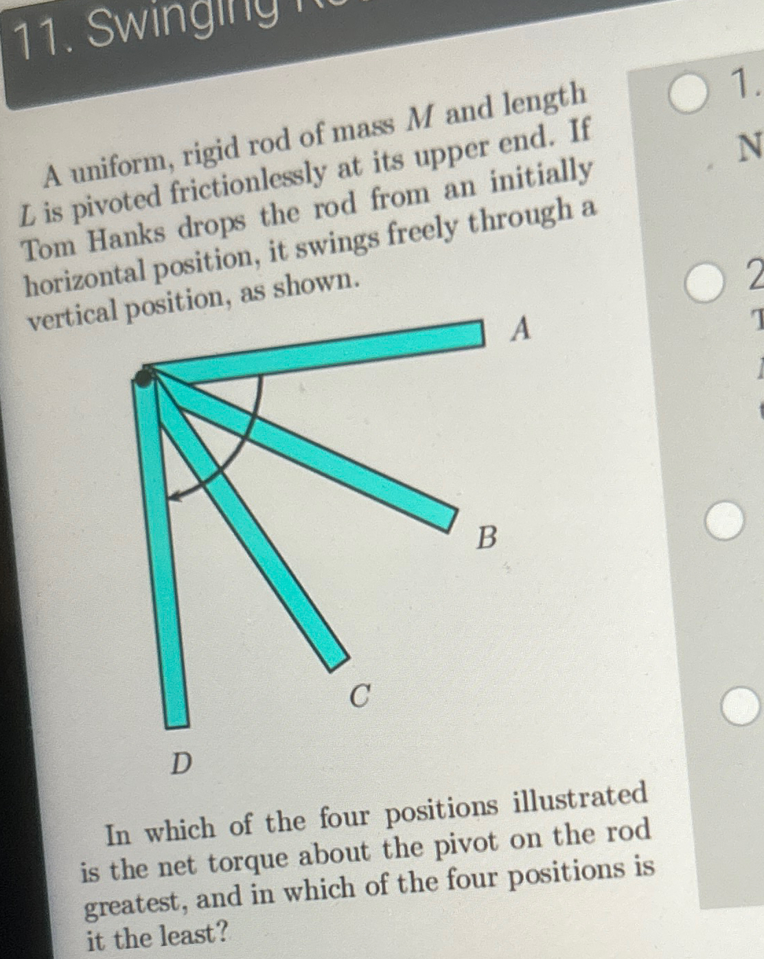 Solved A uniform, rigid rod of mass M ﻿and length L ﻿is | Chegg.com