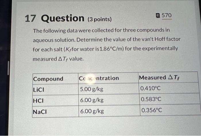 Solved The following data were collected for 3 compound | Chegg.com