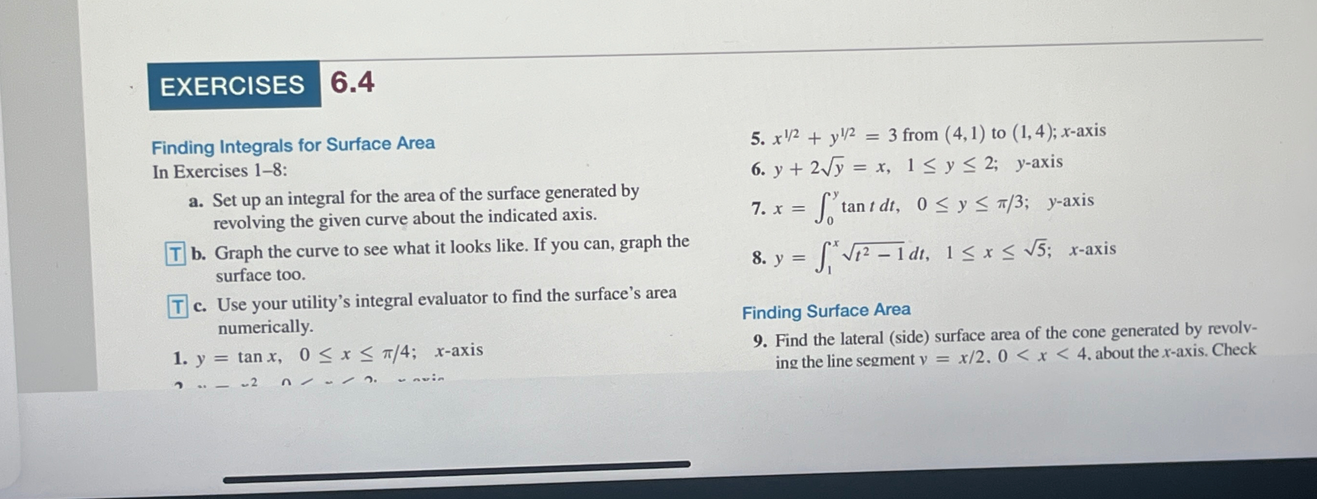 6.4Finding Integrals for Surface AreaIn Exercises | Chegg.com