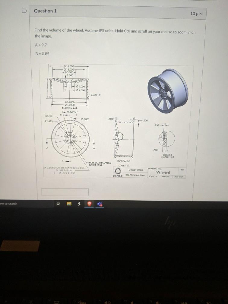 Solved Question 1 10 pts Find the volume of the wheel. | Chegg.com