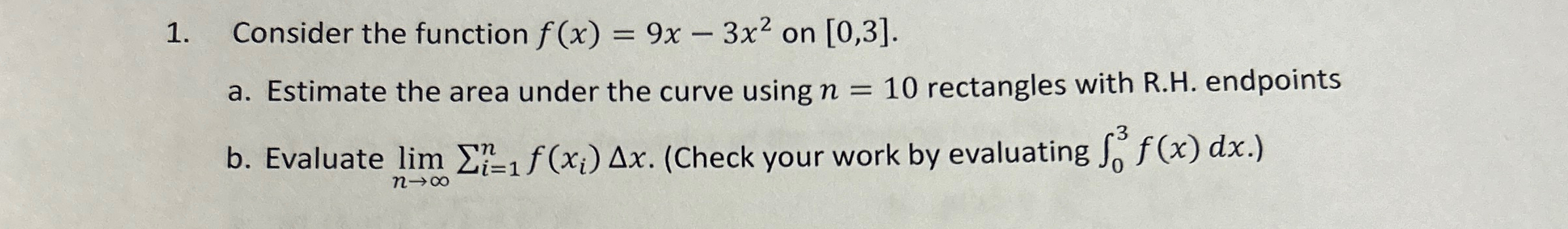 Solved Consider the function f(x)=9x-3x2 ﻿on 0,3.a. | Chegg.com