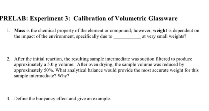 Solved PRELAB: Experiment 3: Calibration of Volumetric | Chegg.com
