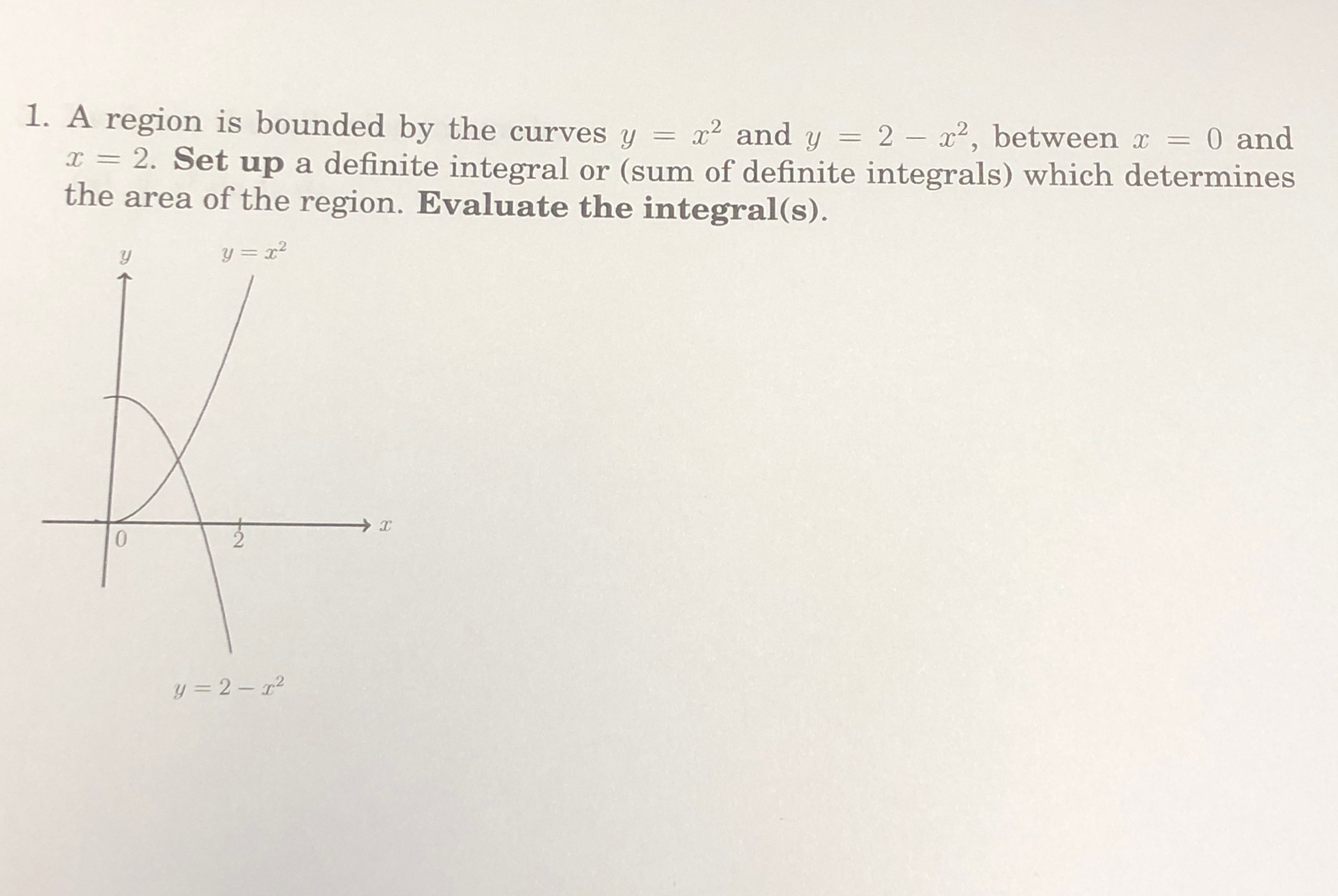 Solved A region is bounded by the curves y=x2 ﻿and y=2-x2, | Chegg.com