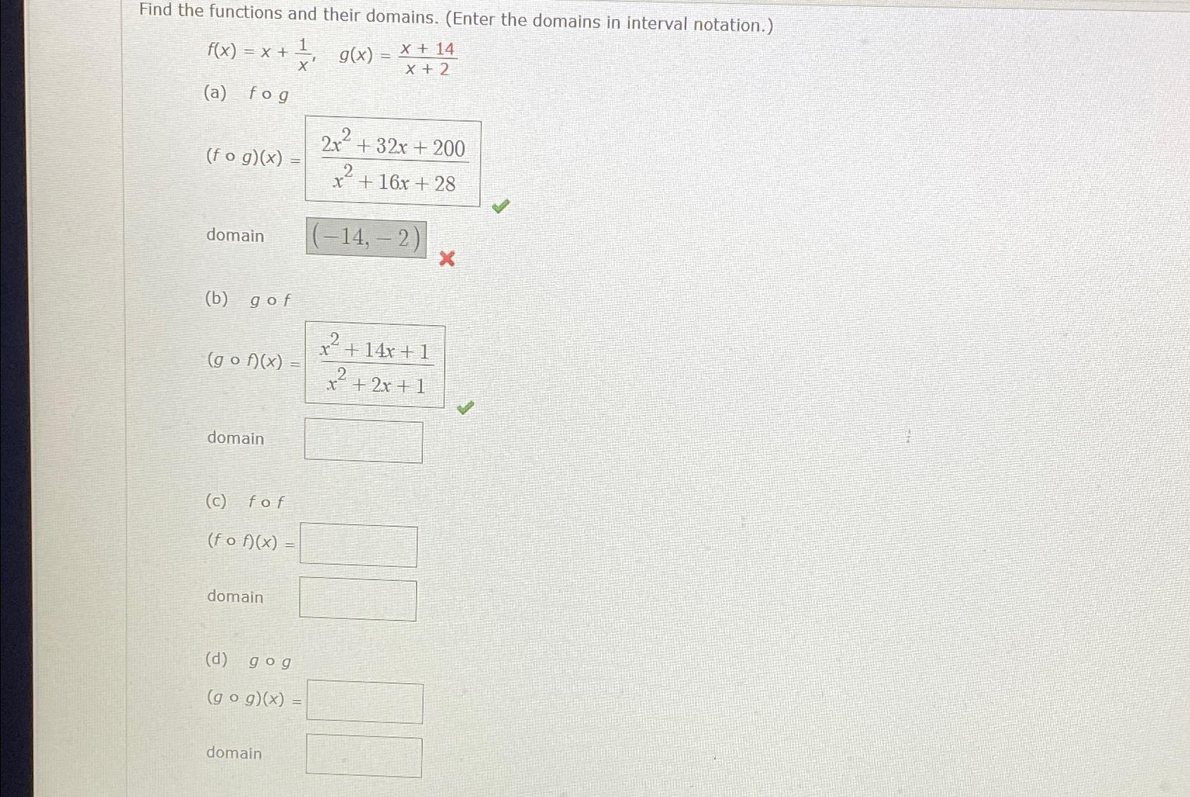 Solved Find the functions and their domains. (Enter the | Chegg.com