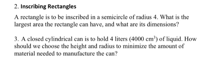 Solved 2. Inscribing Rectangles A rectangle is to be | Chegg.com