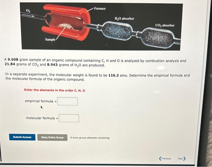 Solved A 17.50 gram sample of an organic compound containing | Chegg.com