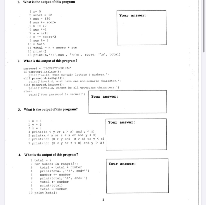 Solved 1. What is the output of this program 1 - 5 2 score - | Chegg.com