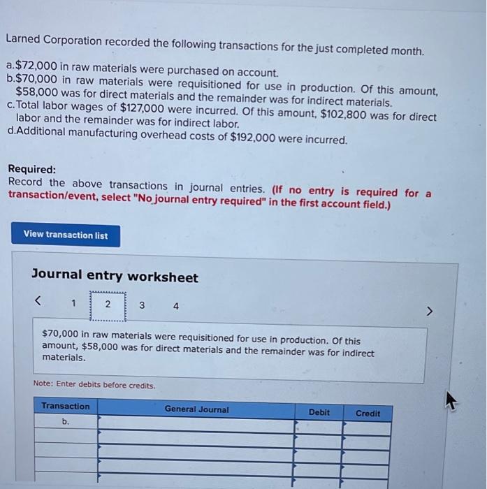 Solved Larned Corporation recorded the following | Chegg.com
